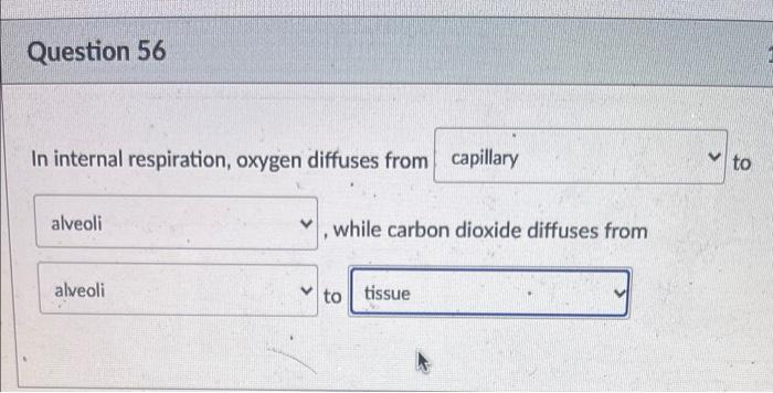 Solved In internal respiration, oxygen diffuses from to , | Chegg.com