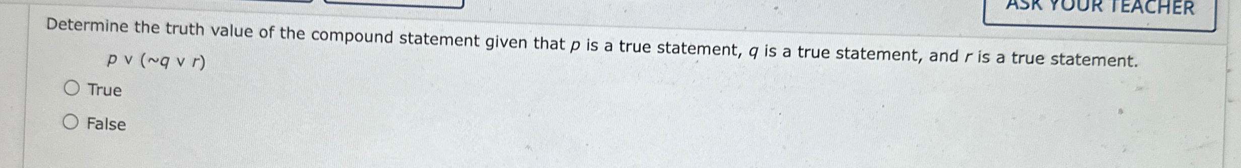 Solved Determine the truth value of the compound statement | Chegg.com