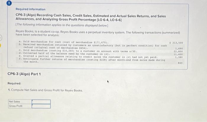 Solved Required information CP6-3 (Algo) Recording Cash | Chegg.com