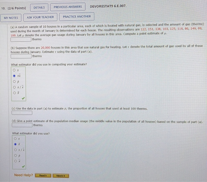 Solved 10. [2/6 Points] DETAILS PREVIOUS ANSWERS DEVORESTAT9 | Chegg.com