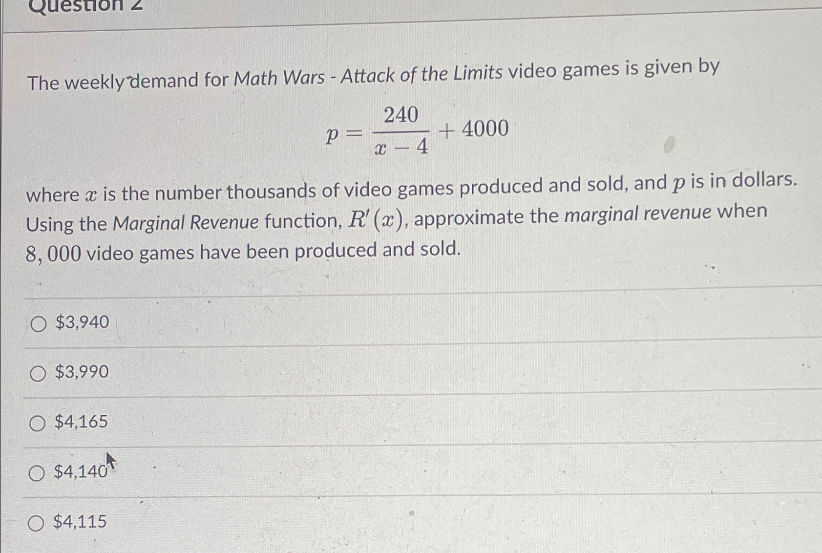 Solved The weekly demand for Math Wars - ﻿Attack of the | Chegg.com