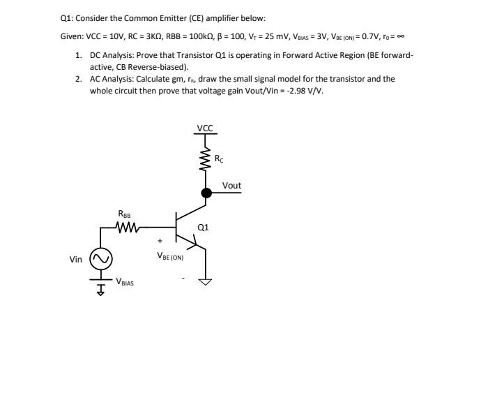 Solved Q1: Consider the Common Emitter (CE) amplifier below: | Chegg.com
