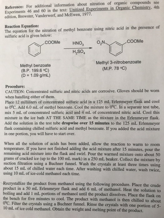 Solved Nitration Of methyl Benzoate results:Volume of Methyl | Chegg.com
