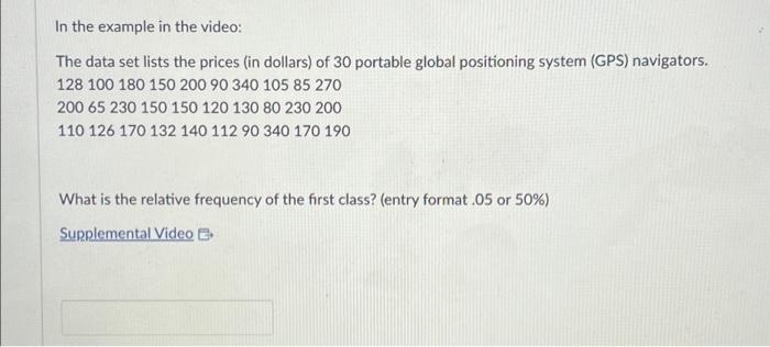 Solved In the example in the video: The data set lists the | Chegg.com