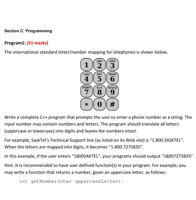 Solved Section C Programming Program1 31 Marks The