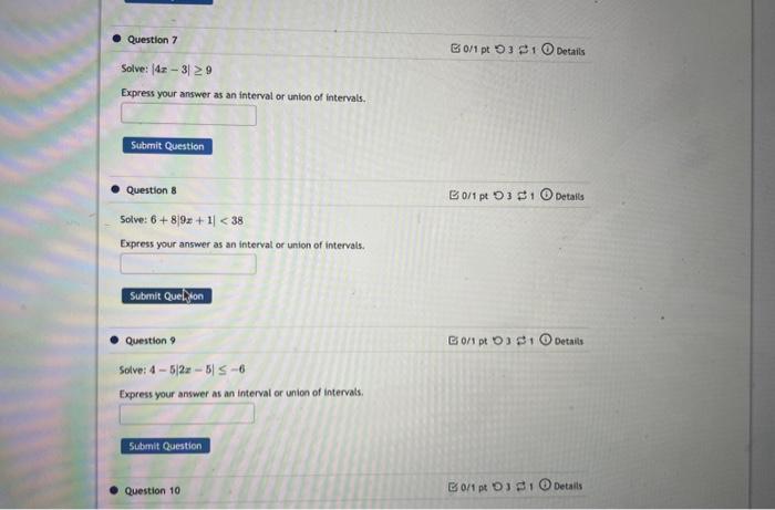 Solved Solve: ∣4x−3∣≥9 Express your answer as an interval or | Chegg.com