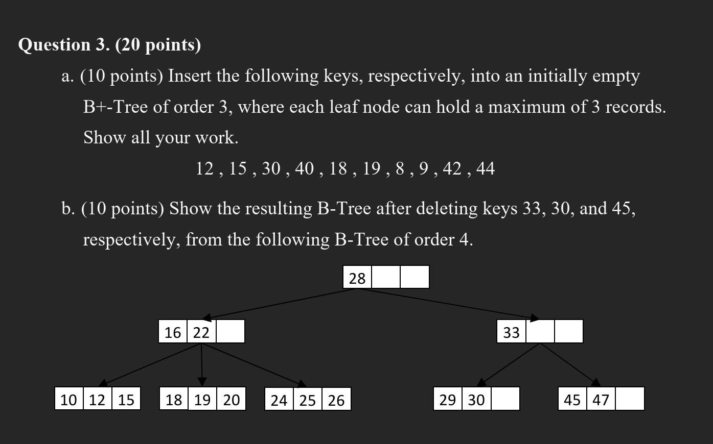 Solved estion 3. (20 points) a. (10 points) Insert the | Chegg.com