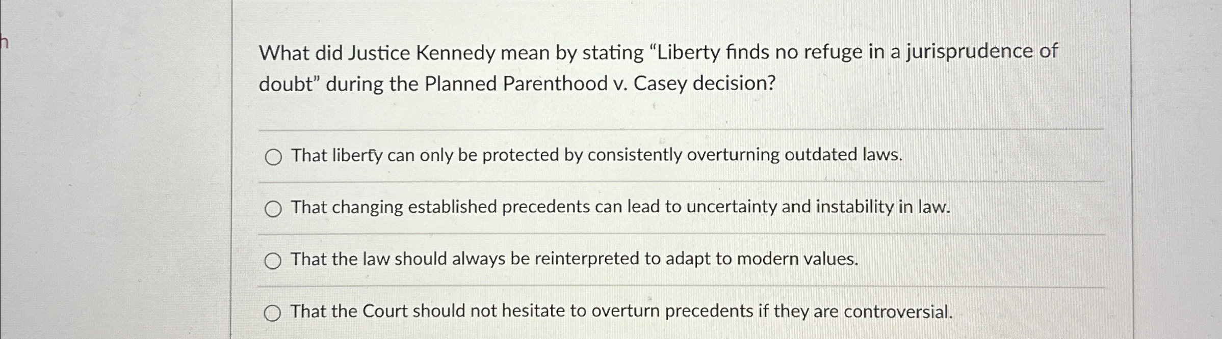 Solved What did Justice Kennedy mean by stating "Liberty | Chegg.com