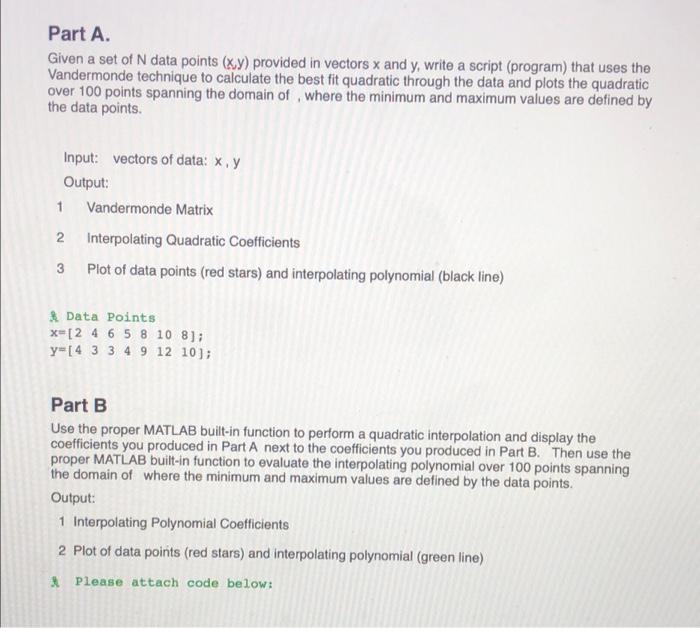Solved Part A. Given a set of N data points (x,y) provided | Chegg.com