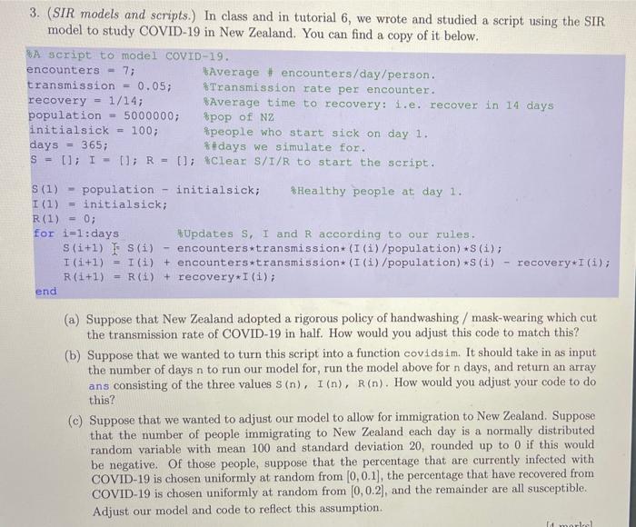 Solved 3. (SIR models and scripts.) In class and in tutorial | Chegg.com