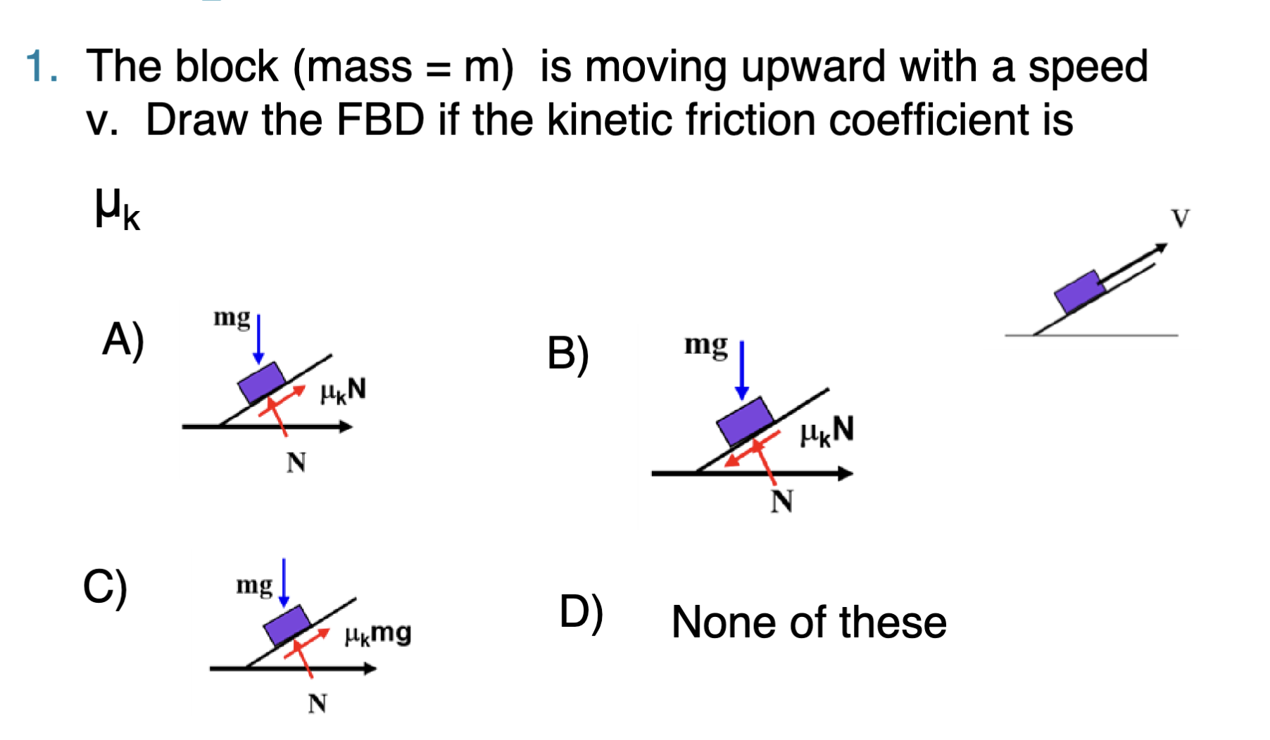 Solved The block (mass = ﻿m) ﻿is moving upward with a speed | Chegg.com