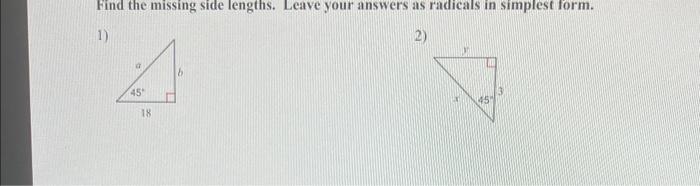 Solved Special Triangles Find the missing side lengths. | Chegg.com