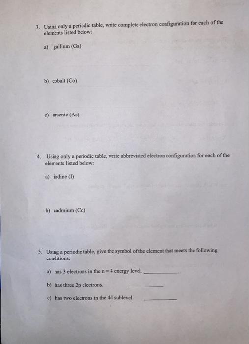 Solved ELECTRON CONFIGURATION & PERIODIC TABLE Exit Ticket 5 | Chegg.com