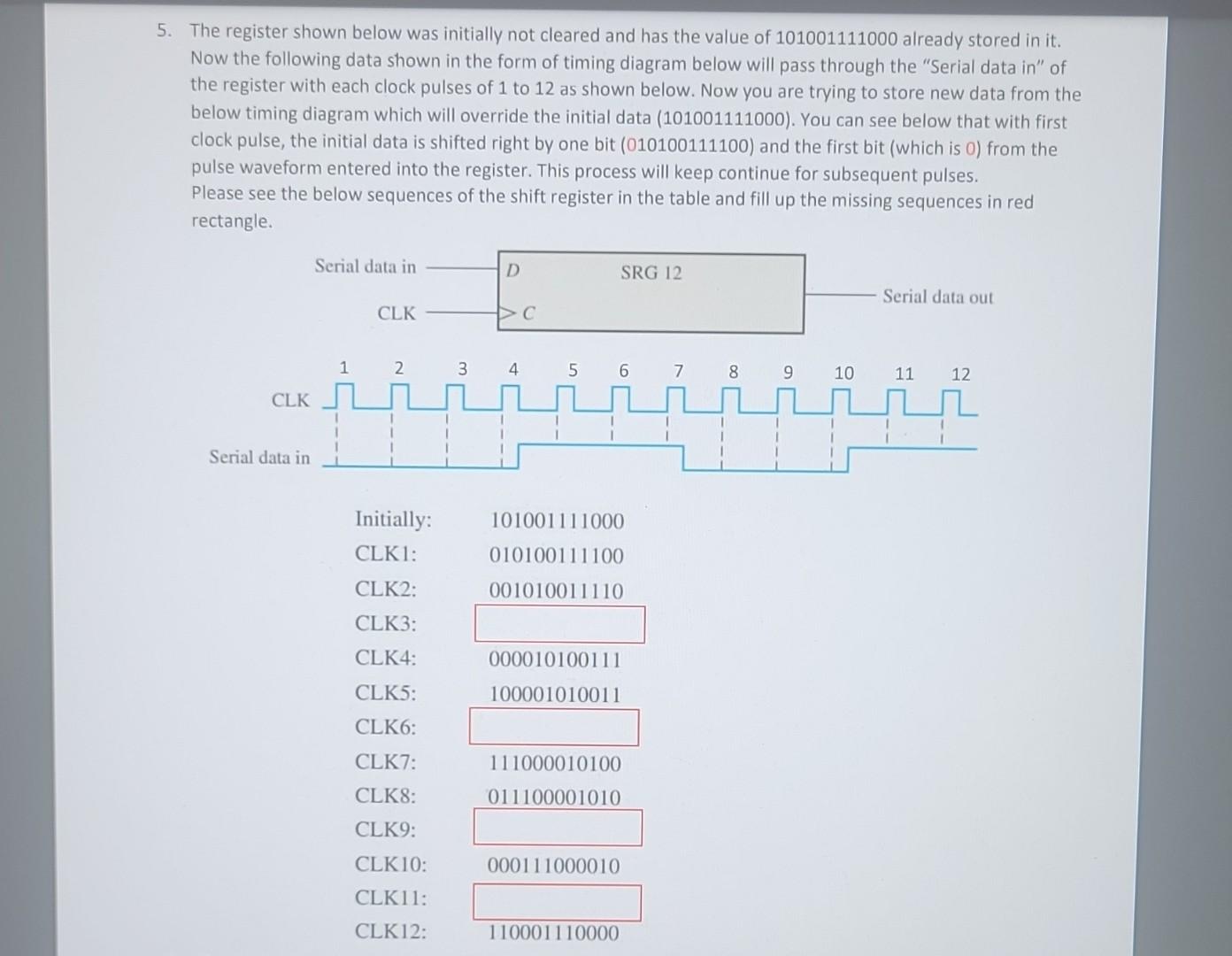 Solved 5. The register shown below was initially not cleared | Chegg.com