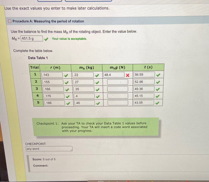 Use the exact values you enter to make later | Chegg.com