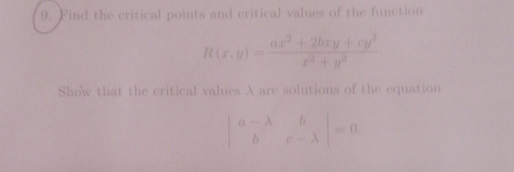 Solved 9. Find the critical points and critical value of the | Chegg.com