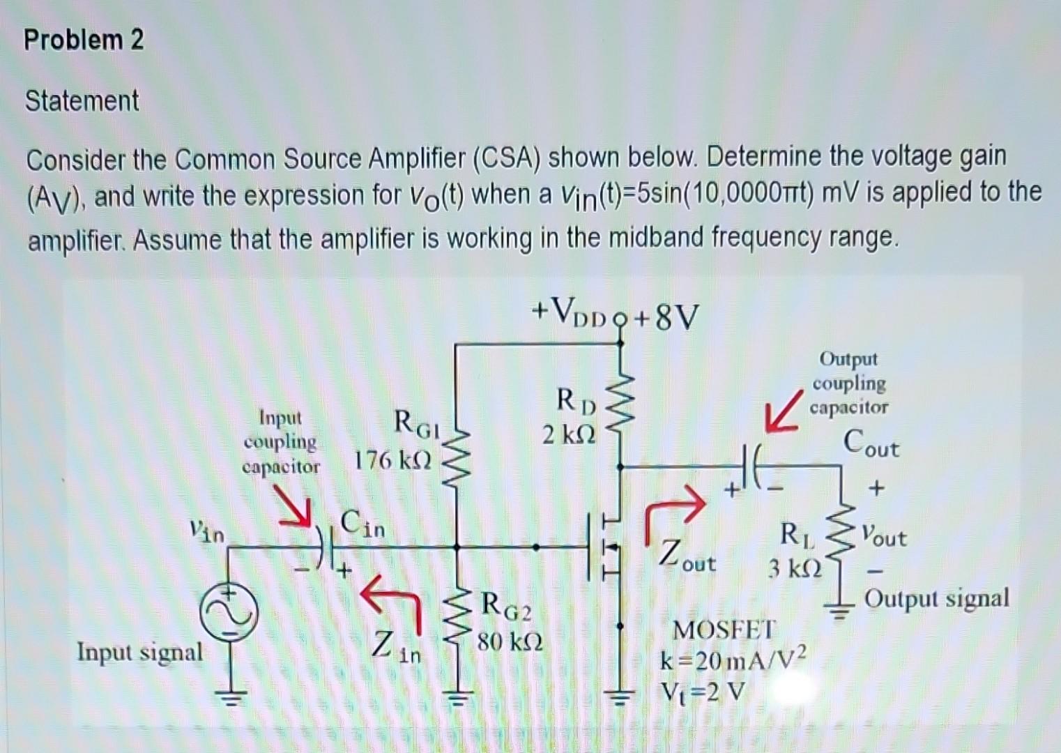 Solved Consider the Common Source Amplifier (CSA) shown | Chegg.com
