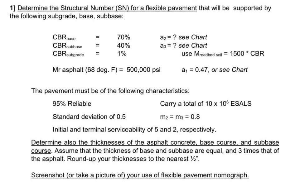 Solved 1] Determine the Structural Number (SN) for a | Chegg.com