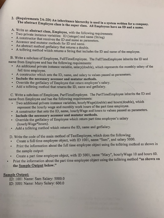 Solved 2. (Requirements 2A-2D) An inheritance hierarchy is | Chegg.com