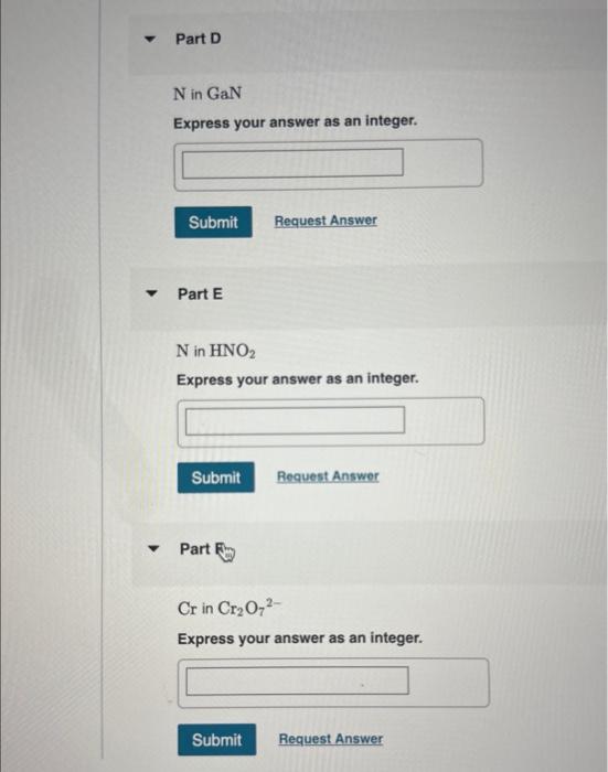 N in GaN Express your answer as an integer. Part E N | Chegg.com