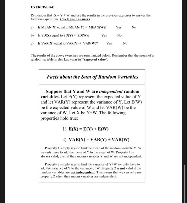 Solved Sums and Differences of Random Variables You must use | Chegg.com