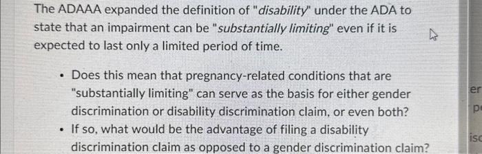 Solved The ADAAA expanded the definition of "disability" | Chegg.com