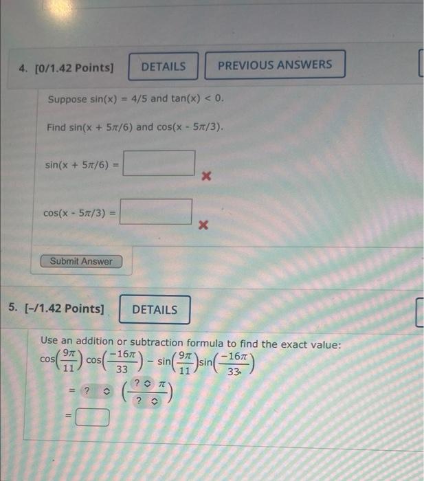 Solved Suppose sin(x)=4/5 and tan(x)