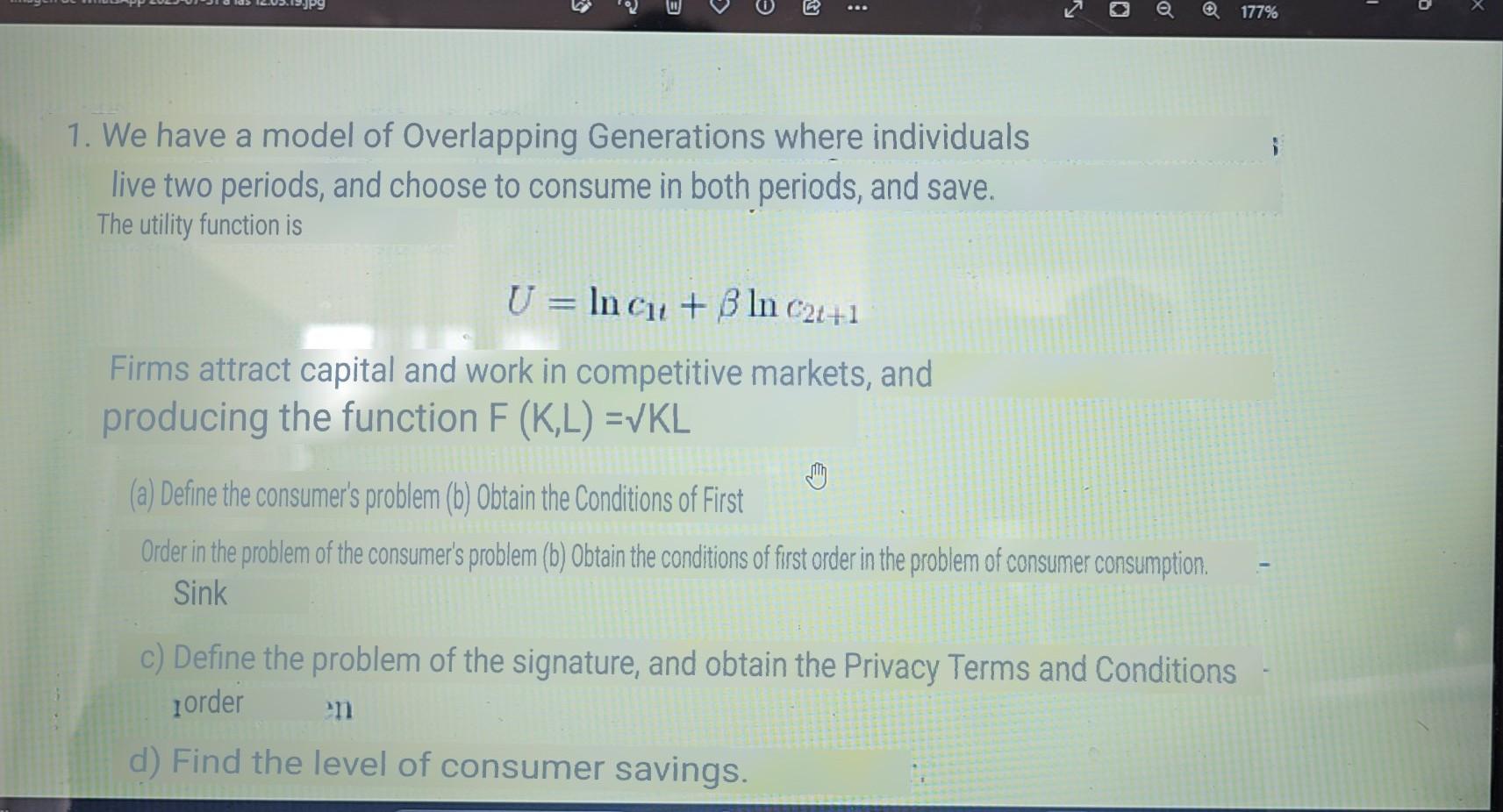 Solved 1 We Have A Model Of Overlapping Generations Where