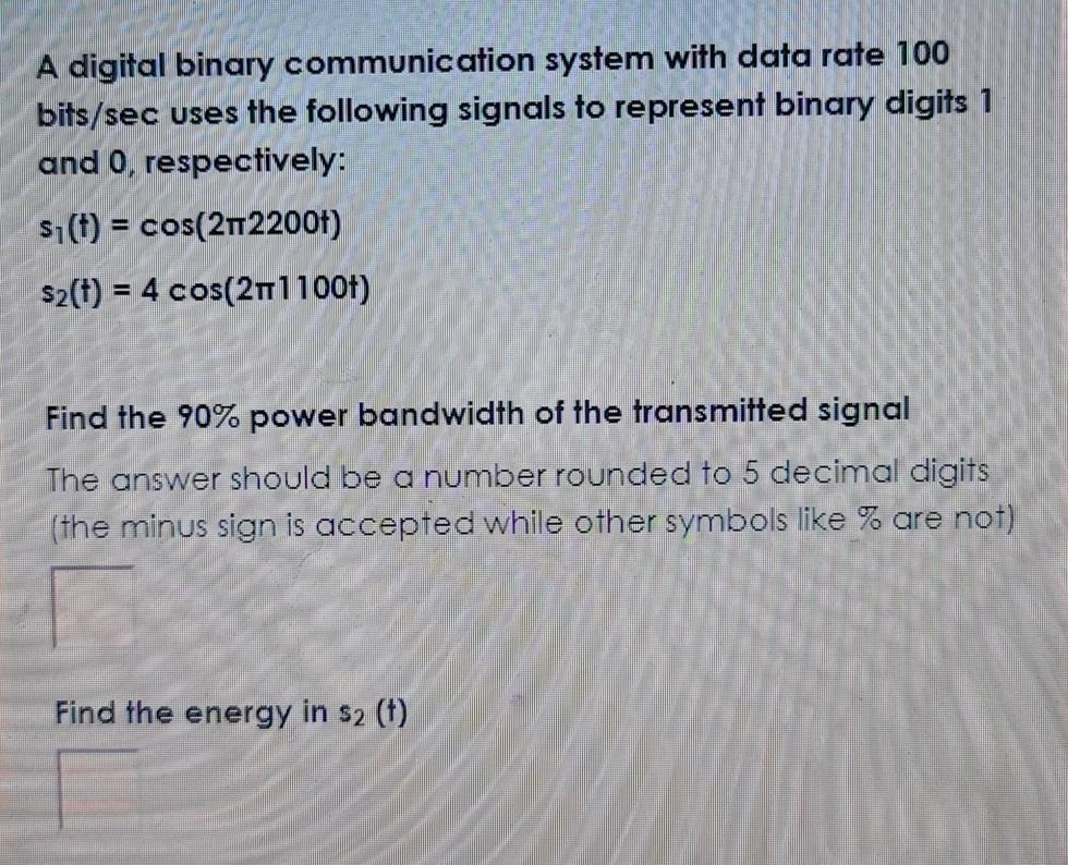Solved A digital binary communication system with data rate | Chegg.com