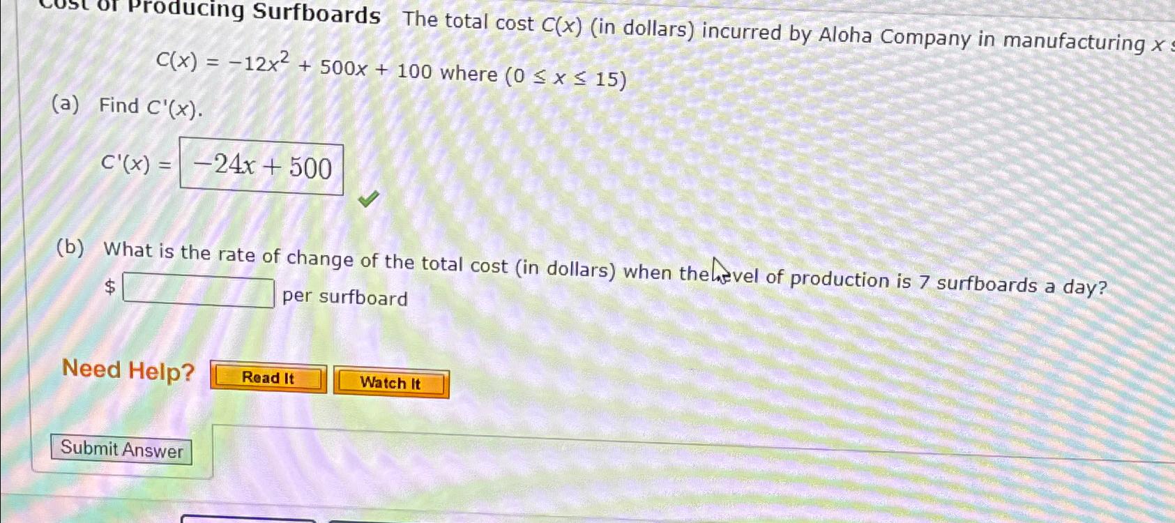Solved )≤x≤(15(a) ﻿Find C'(x).C'(x)=(b) ﻿What is the rate of | Chegg.com
