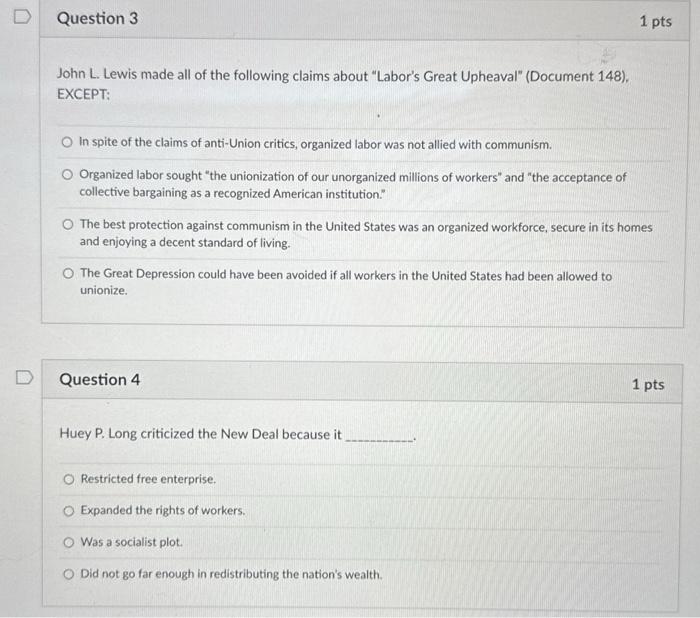 John L. Lewis made all of the following claims about | Chegg.com