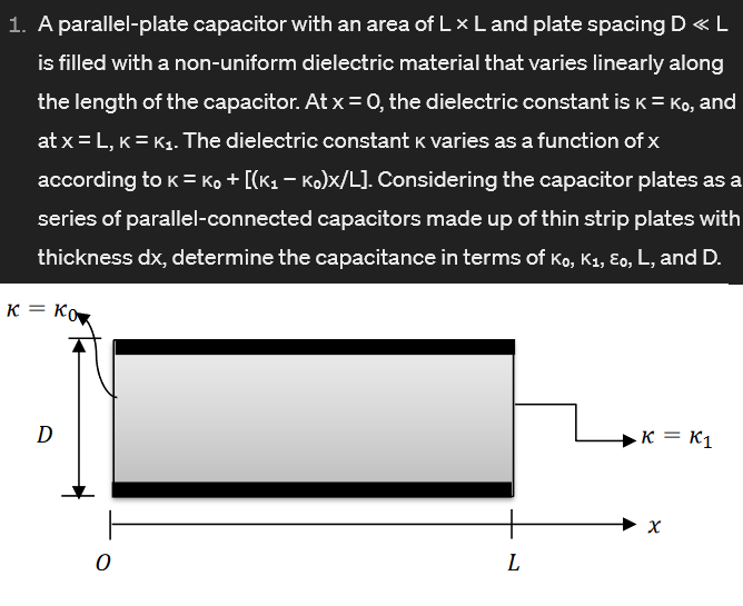 Solved A parallel-plate capacitor with an area of L×L ﻿and | Chegg.com