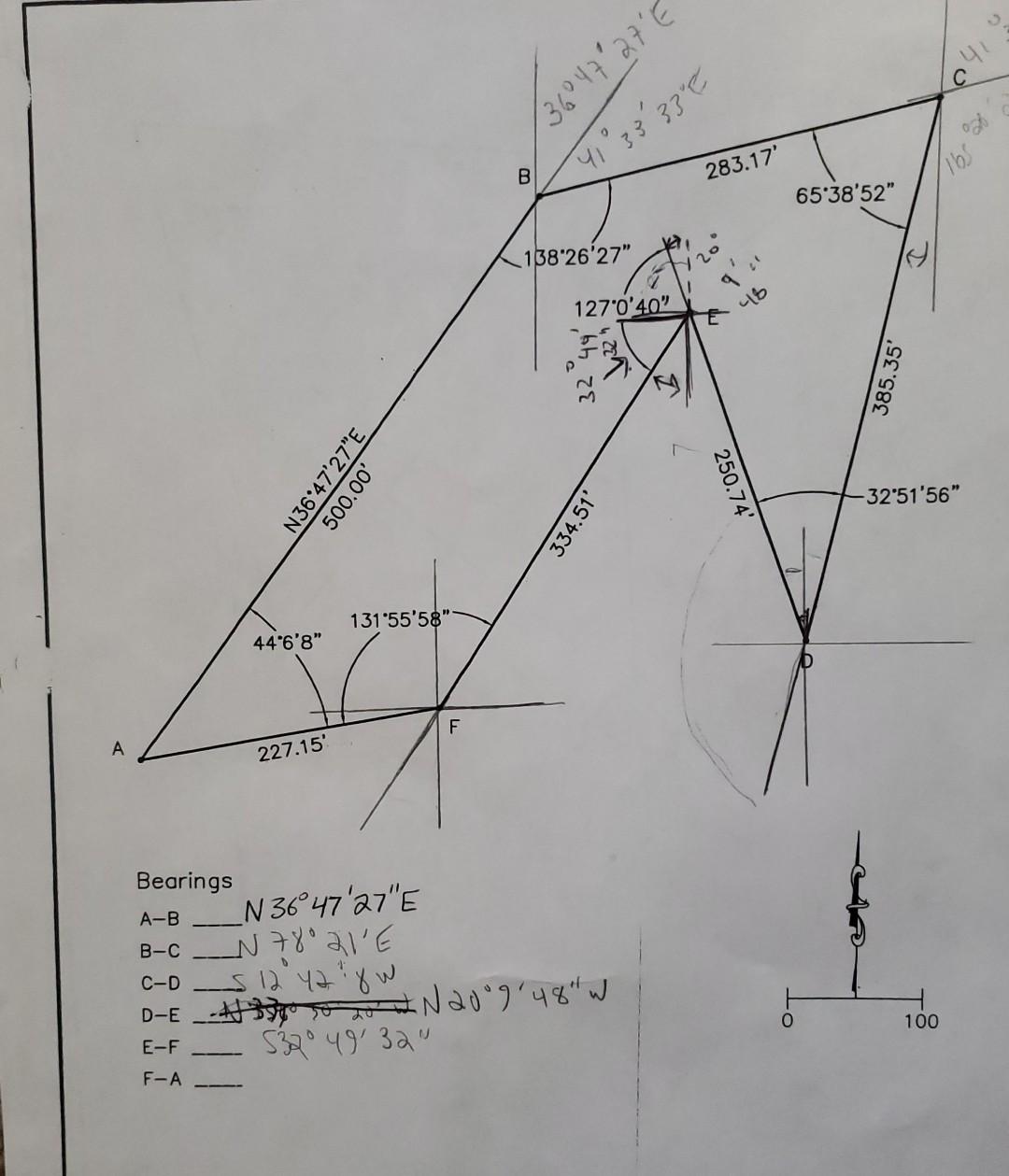 what are the bearings of each line showed and step by | Chegg.com
