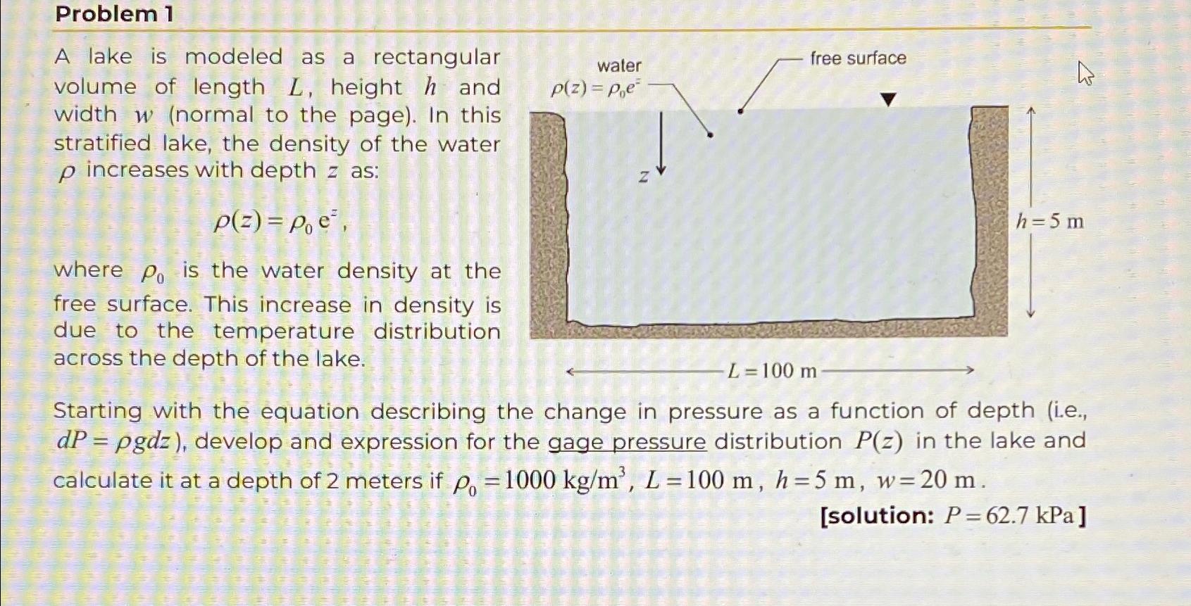 Solved Problem 1A lake is modeled as a rectangular volume of | Chegg.com