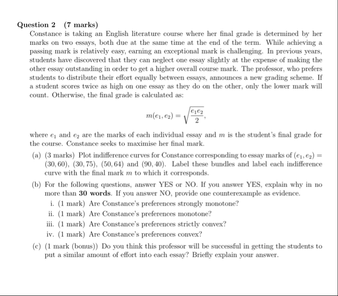 Question 2 ( 7 ﻿marks)Constance is taking an English | Chegg.com