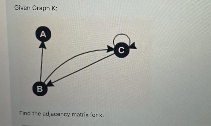 Solved Given Graph K: Find the adjacency matrix for k. | Chegg.com