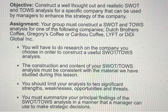 Solved Objective: Construct a well thought out and realistic | Chegg.com