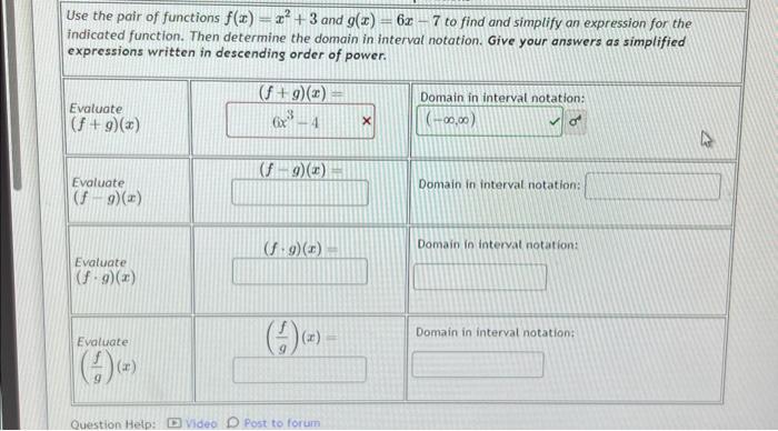 Solved Use the pair of functions f(x)=x2+3 and g(x)=6x−7 to | Chegg.com