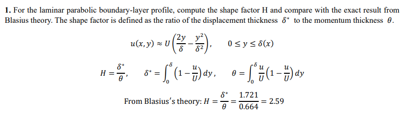 Solved For the laminar parabolic boundary-layer profile, | Chegg.com