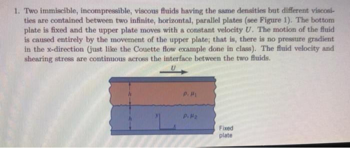 Solved 1. Two immiscible, incompressible, viscous fluids | Chegg.com
