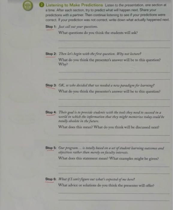 2. Listening to Make Predictions Listen to the | Chegg.com