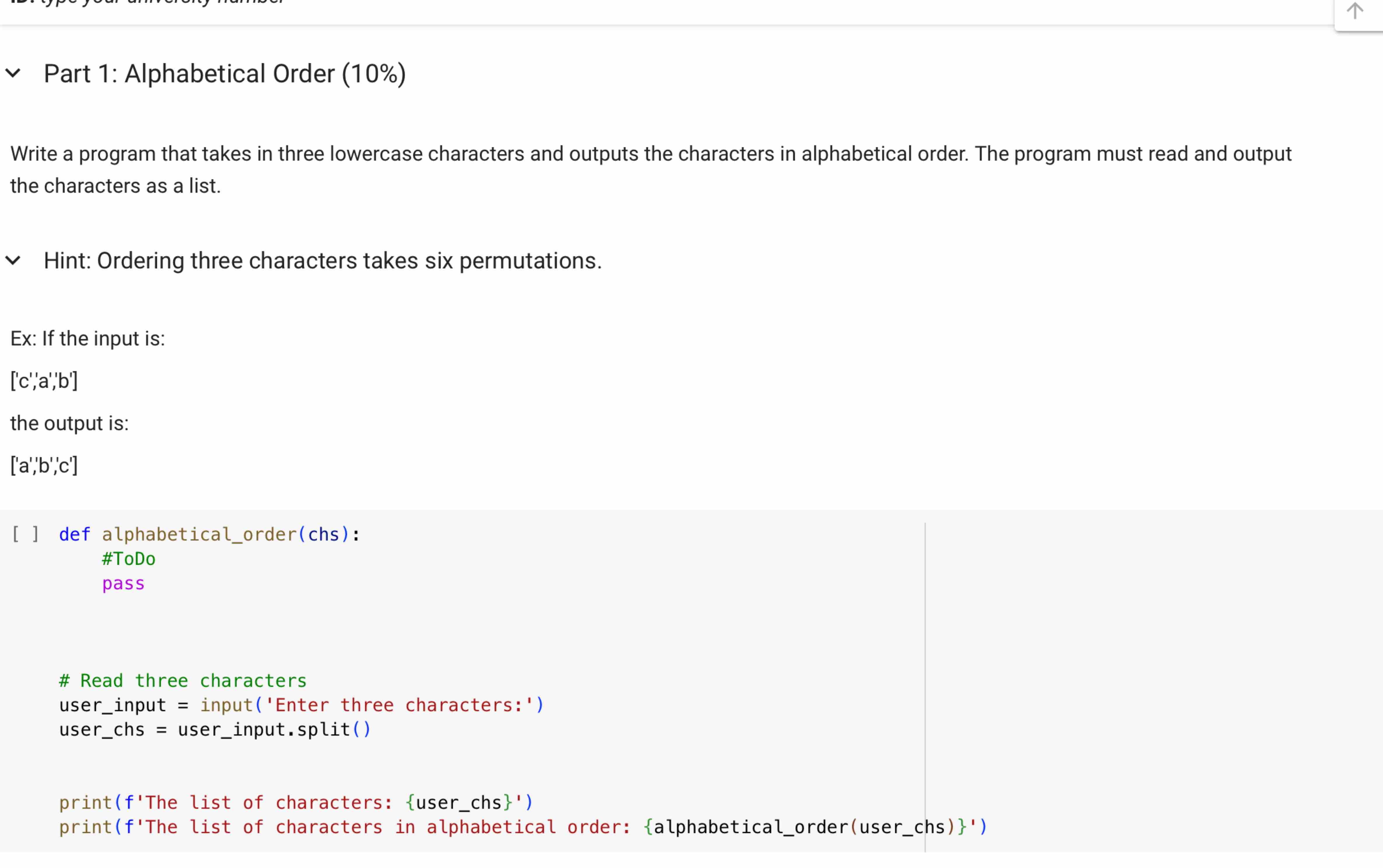 Solved Part 1: Alphabetical Order (10%)Write a program that | Chegg.com
