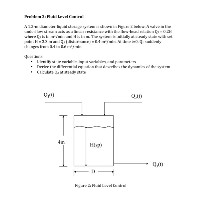 Solved Problem 2: Fluid Level Control A 1.2-m diameter | Chegg.com