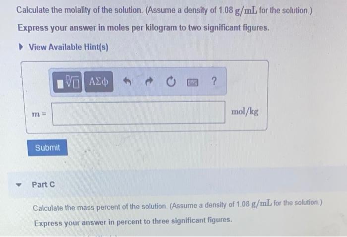 Solved Calculate the molality of the solution (Assume a | Chegg.com