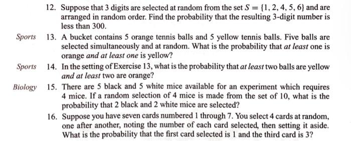 Solved 12. Suppose that 3 digits are selected at random from | Chegg.com