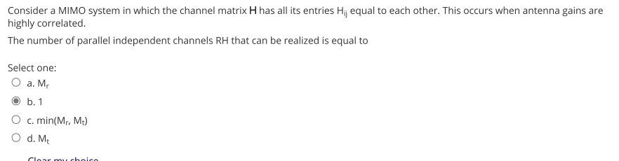 Solved Consider a MIMO system in which the channel matrix H | Chegg.com