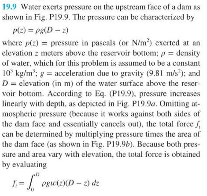 Solved 19.9 Water exerts pressure on the upstream face of a | Chegg.com