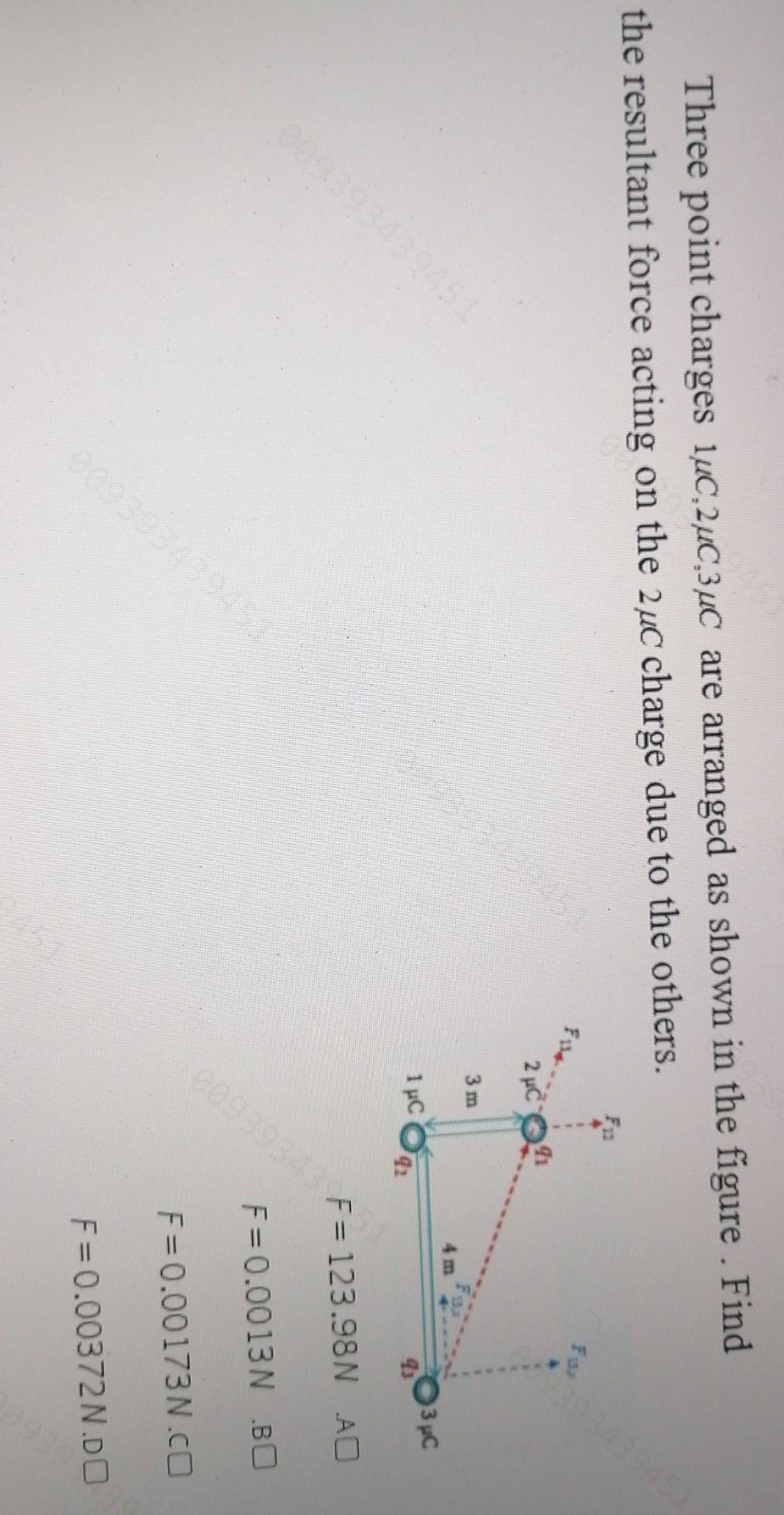 Solved Three point charges 1°C2C,3uc are arranged as shown | Chegg.com
