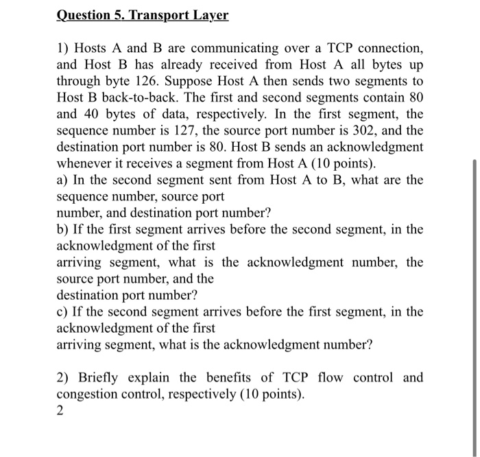 Solved Question 5. Transport Layer 1) Hosts A and B are | Chegg.com