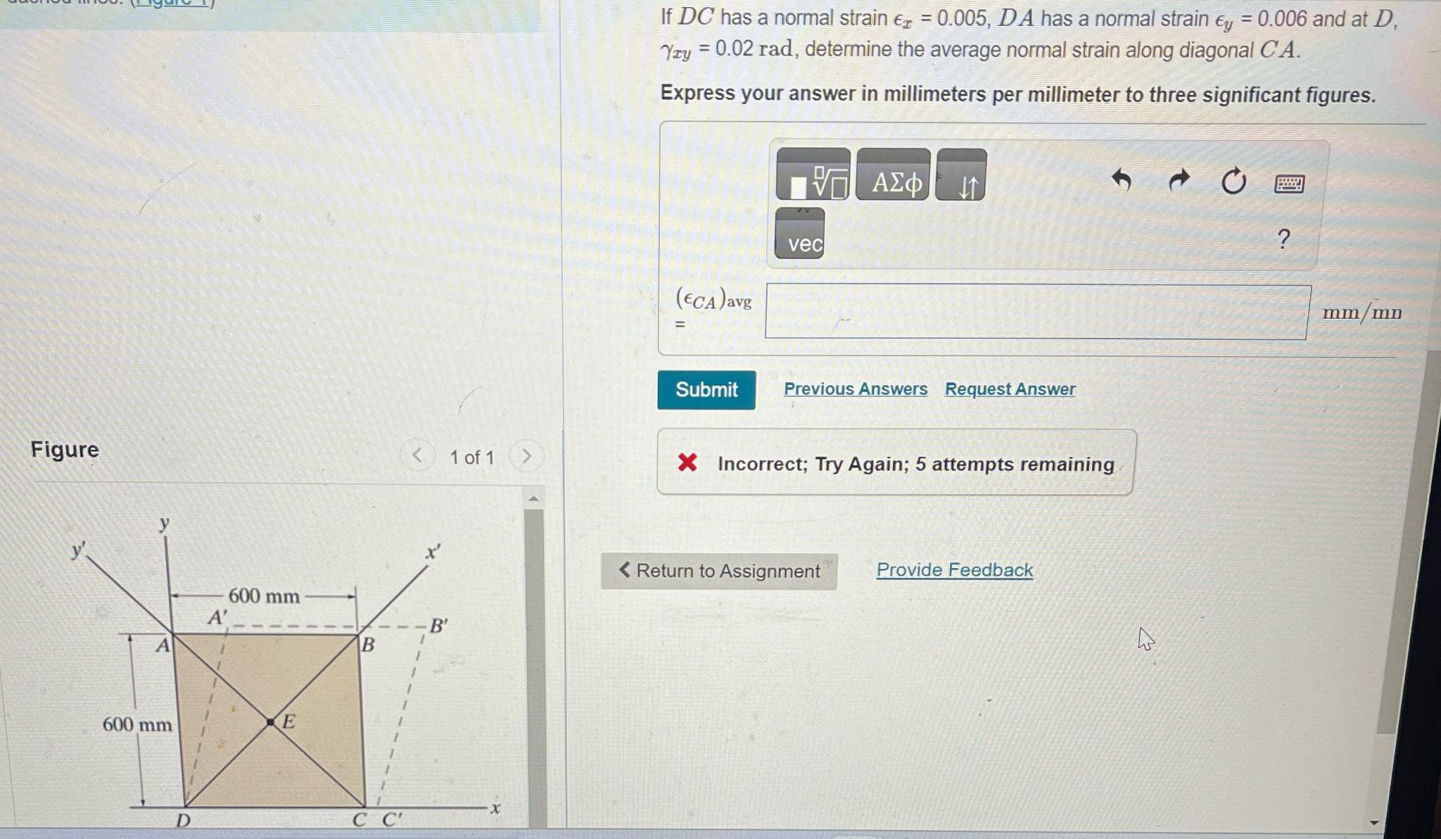 Solved If DC ﻿has a normal strain εlonx=0.005,DA ﻿has a | Chegg.com